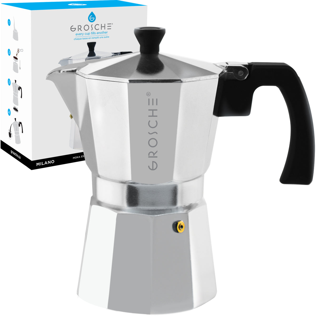 GROSCHE MILANO Stovetop Espresso Maker, Silver | GROSCHE Wholesale ...